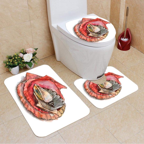 JSDART Hand Drawn Seashell 3 Piece Bathroom Rugs Set Bath Rug Contour ...