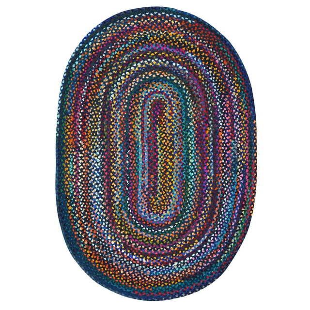 Homespice Hand Made Cotton 5x8' Oval Blue Braided Area Rug , Bohemian ...