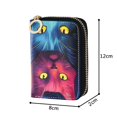 Colorful Cat Face Stare Women's Credit Card Holder PU Leather Zipper ...