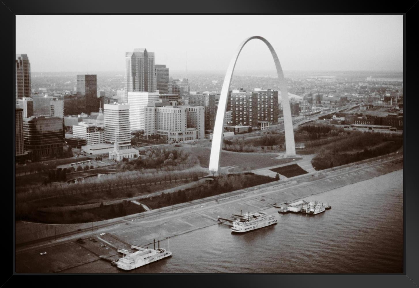 Aerial View of Gateway Arch and Riverfront Saint Louis Missouri B&W ...