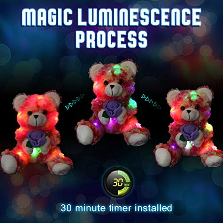 Bstaofy LED Teddy Bear Plush with Purple Rose Light up Stuffed Animals ...