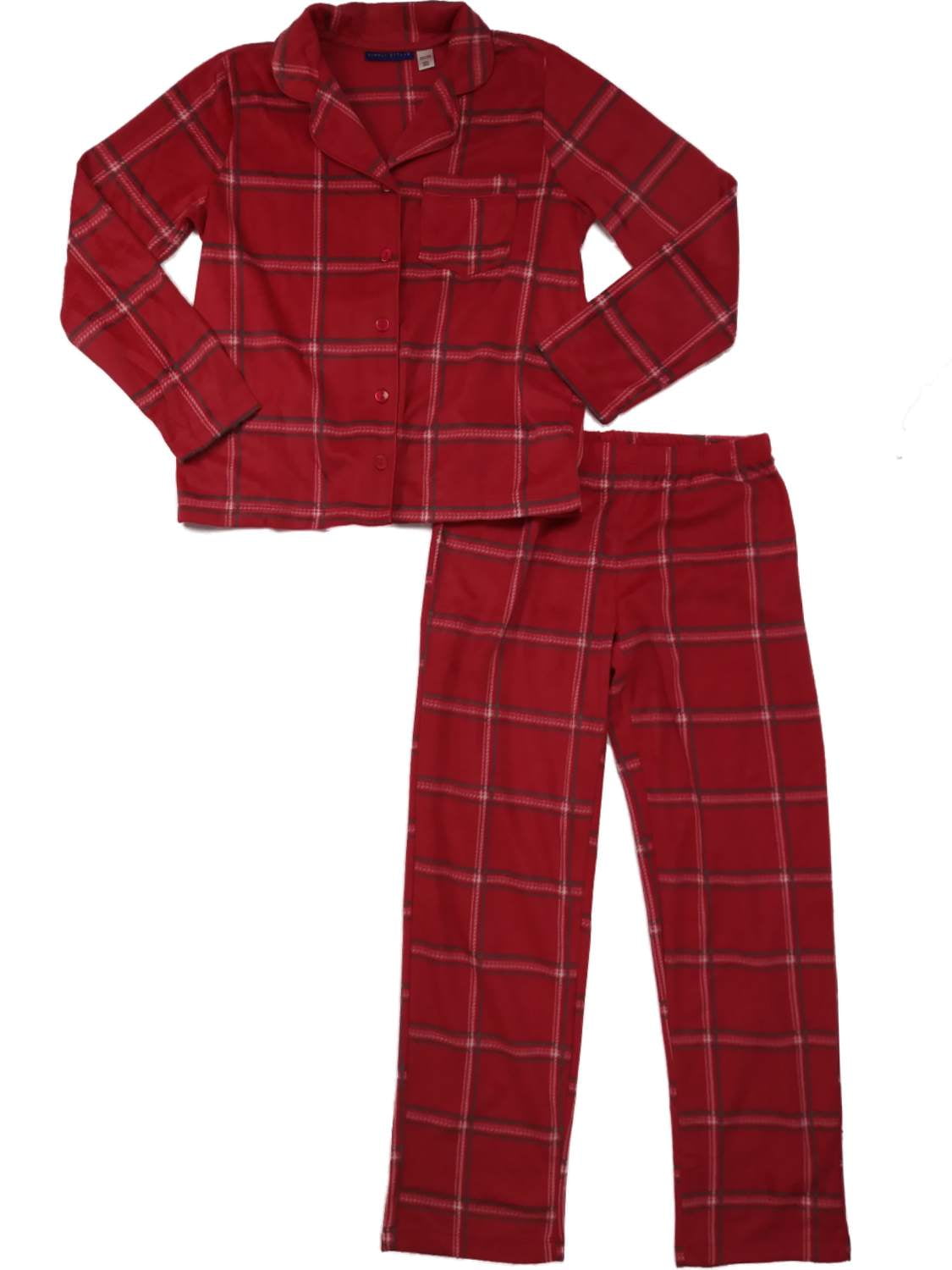 Womens Fuzzy Red & Gray Checker Plaid Print Pajamas Tartan Fleece Sleep ...