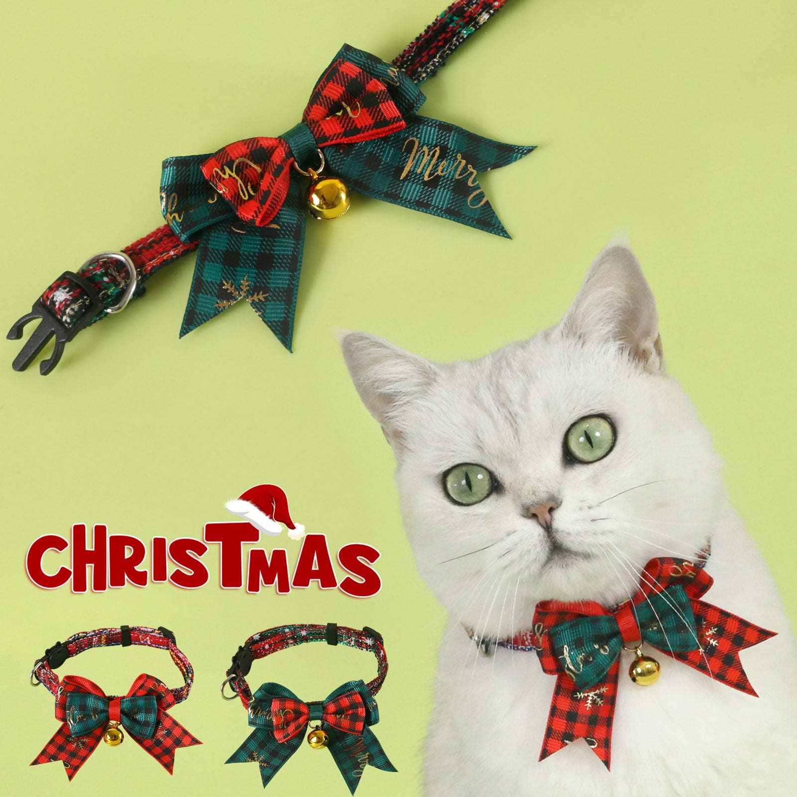 Click here for Enjoywould Christmas Cat Collar Red Green Plaid Bo... prices