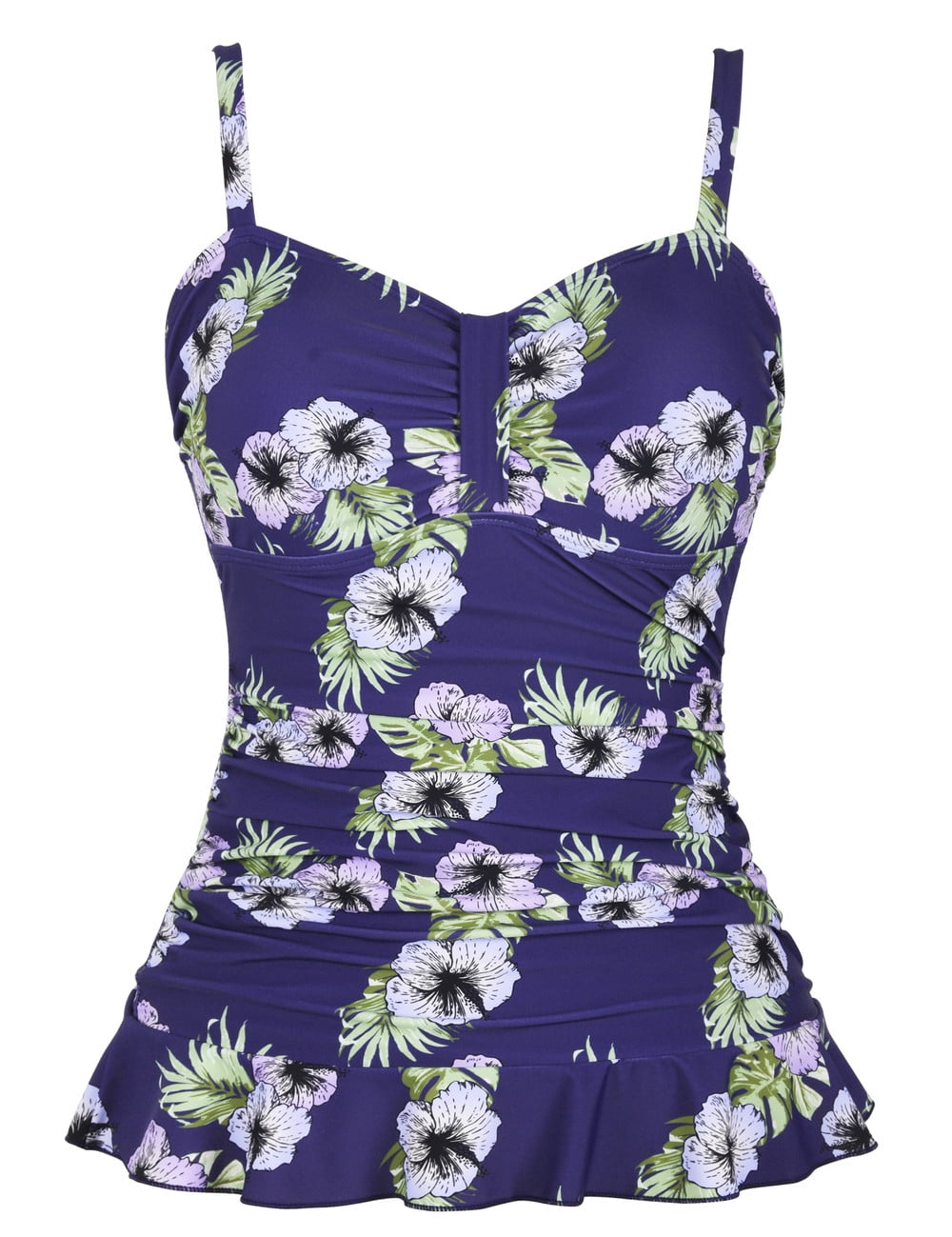 Hilor Womens 50's Retro Ruched Tankini Tops Ruffle Hem Swimsuit Tops ...