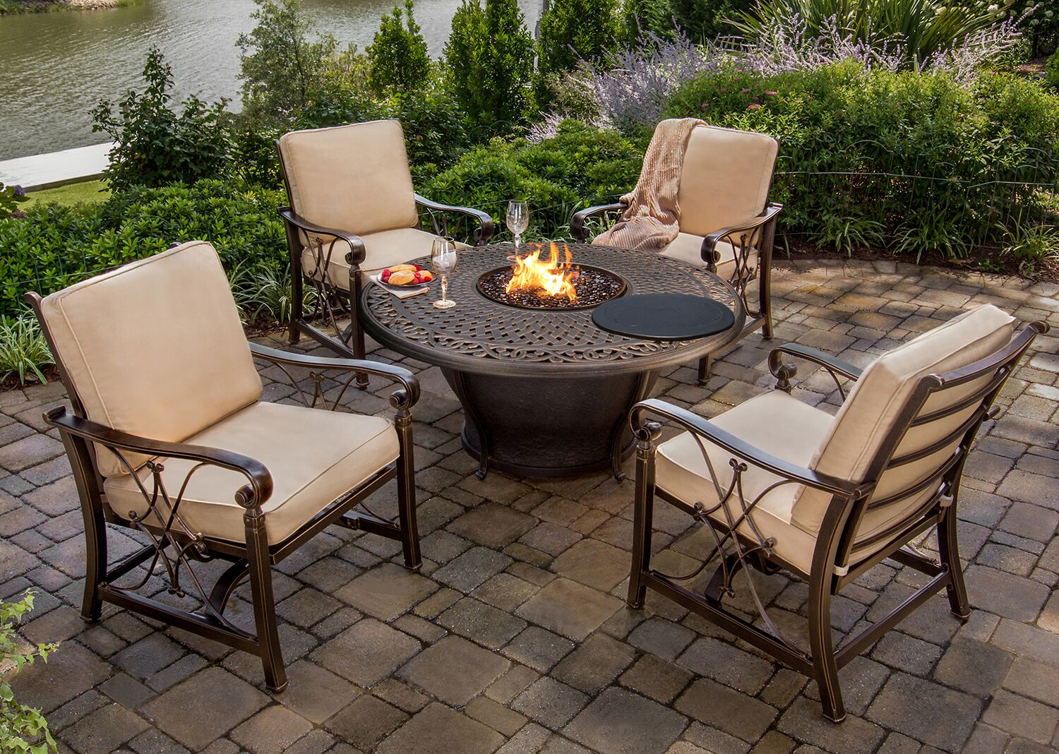 5 Piece Antique Bronze Patio Conversation Set With Fire Pit Cream 5 Piece Antique Bronze Patio Conversation Set With Fire Pit Cream