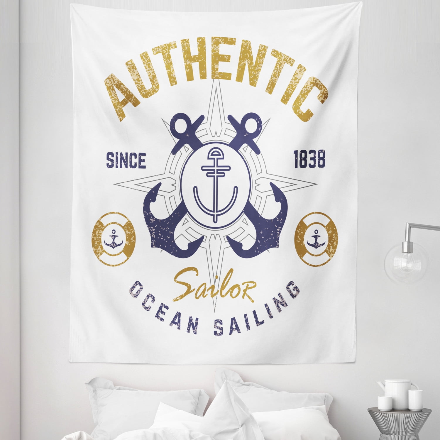 Nautical Tapestry, Nautical Print with Anchor Lifeboys and Rudder ...
