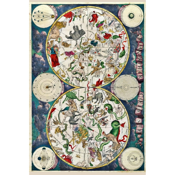 Zodiac Map Poster 12x16 Art Print on Metal Sign 12in x 16in Multi-Color ...