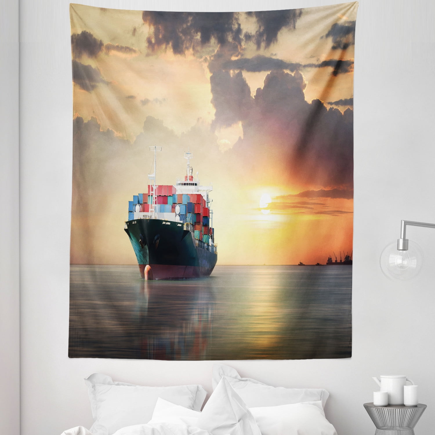 Maritime Tapestry, Container Shipping Cargo Ship in the Ocean on Smooth ...