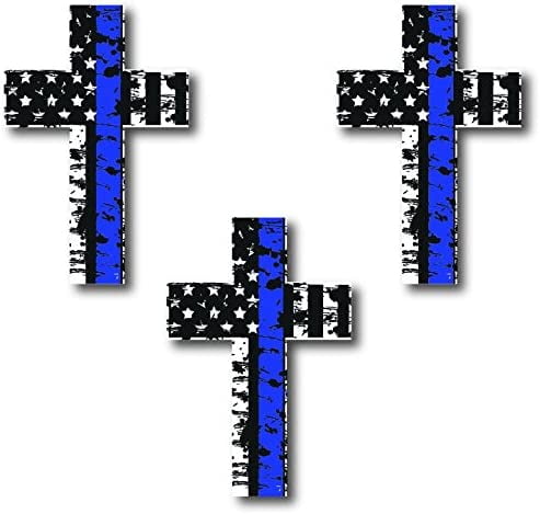 3 Pack of Thin Blue Line Cross Decals Police Officer BLM American Flag ...