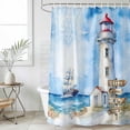 Nautical Blue Bathroom Shower Curtains with 12 Hooks Polyester ...