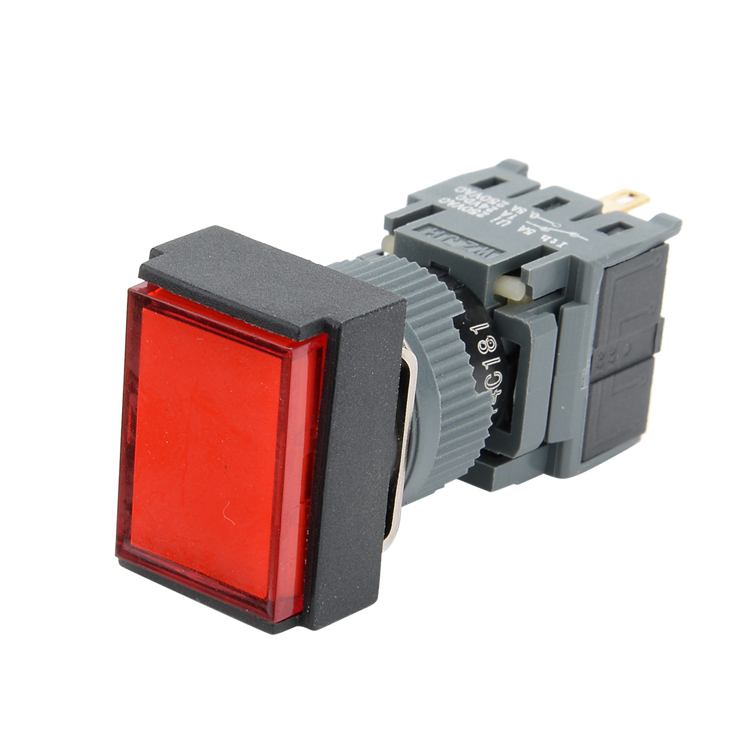 Latching Rectangle Head Push Button Switch 24VDC SPDT NO NC 6 Pins Red ...