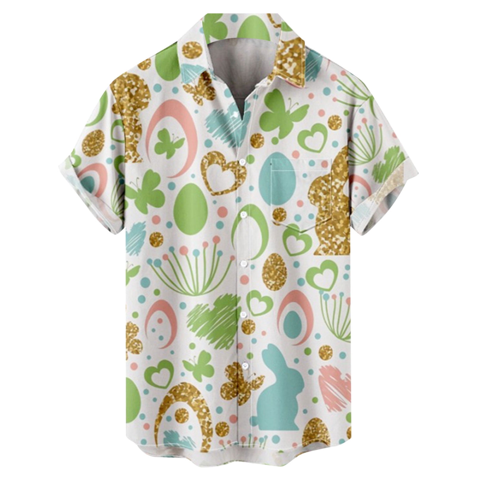 HONHUZH Mens Shirts Clearance,Men's Lapel Pocket Less Easter Digital ...