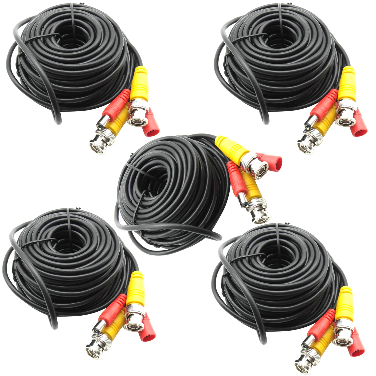 5-Pack 32Ft. Black, Pre-made Pre-Terminated BNC Video and Power Cable ...