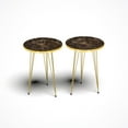 PAK HOME - Set of 2 High Gloss Brown Marble Gold Legs End Tables Round ...