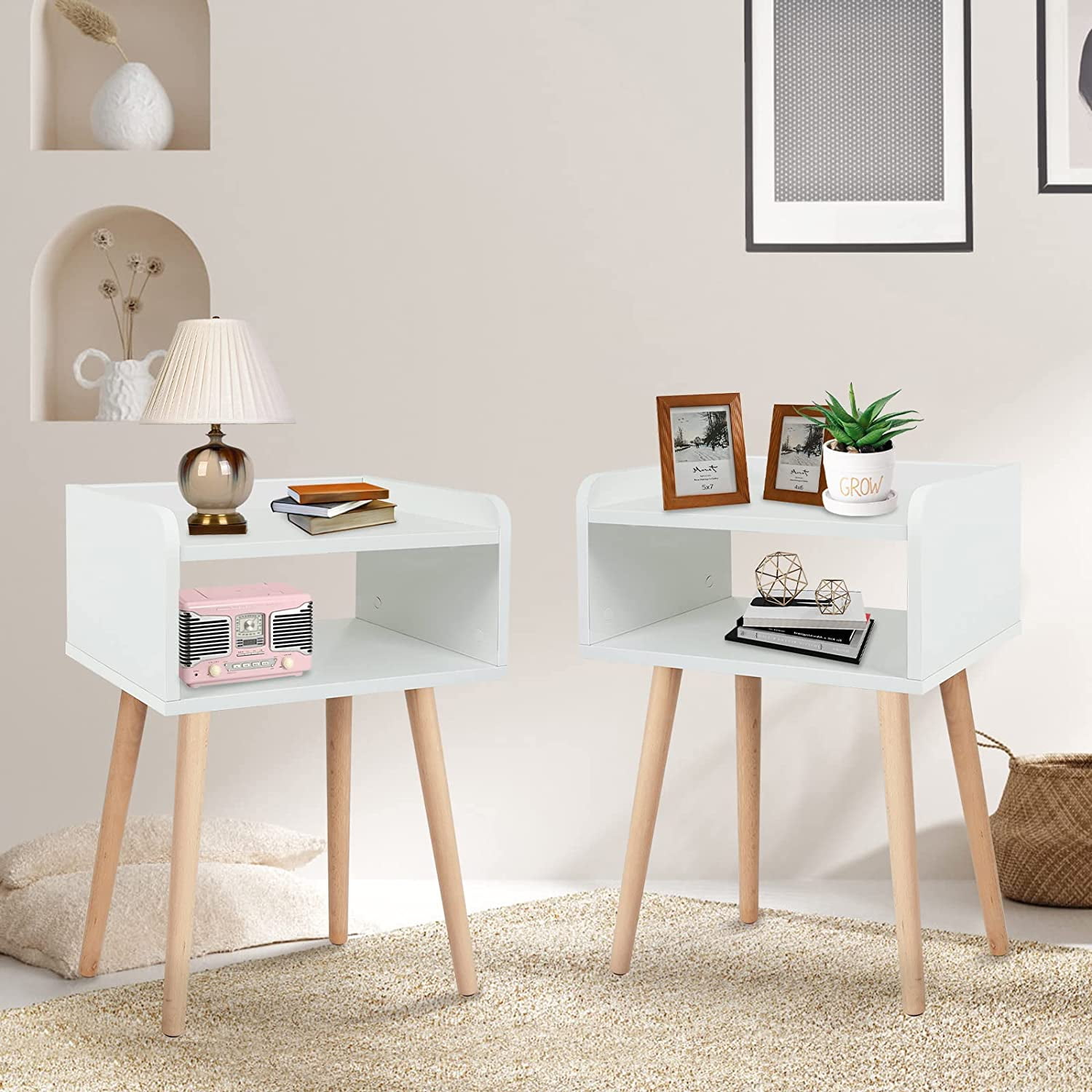 ZXNYH Small Nightstand Set of 2, White Nightstands Beside Table ...
