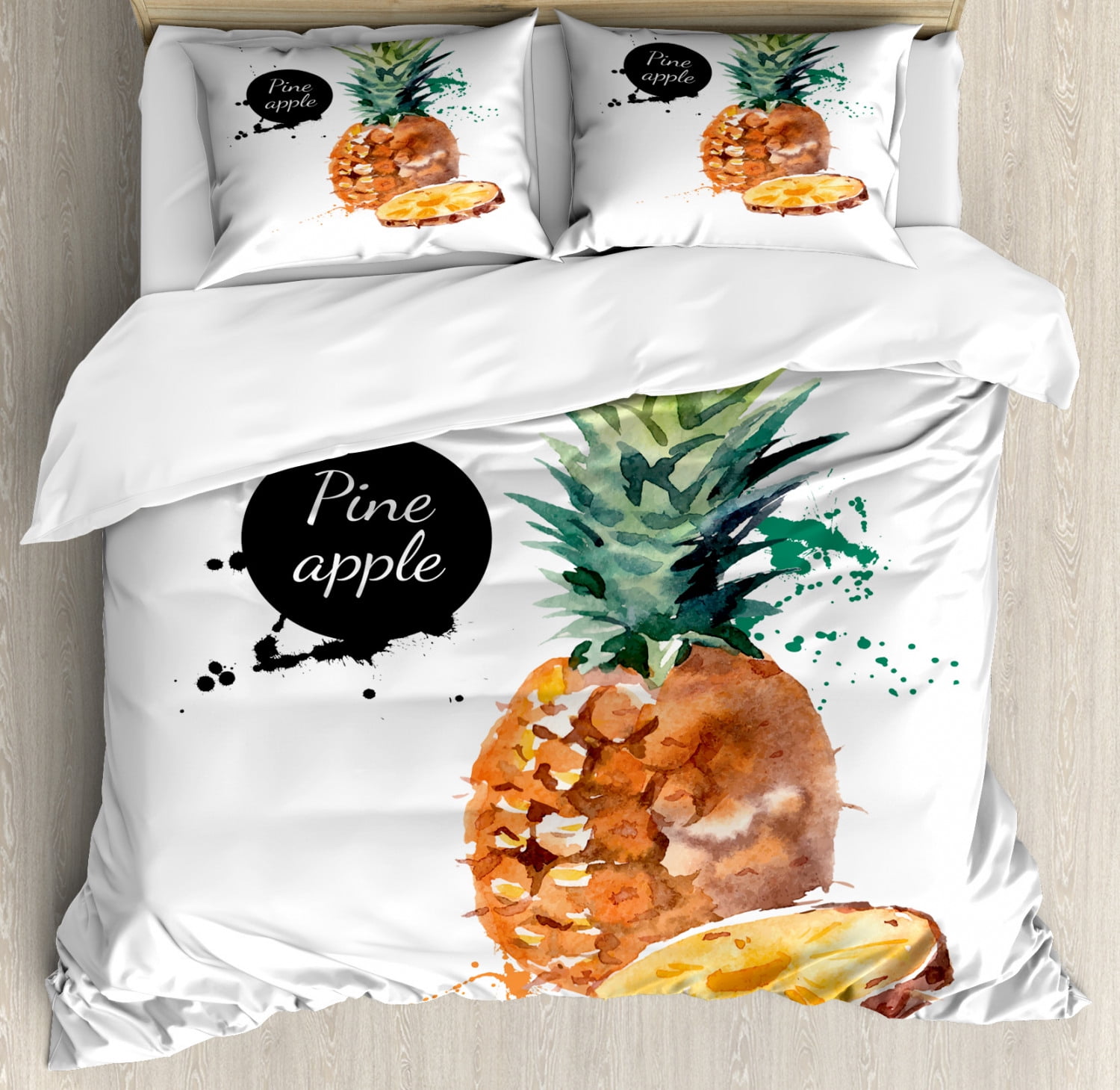 Fruit Queen Size Duvet Cover Set, Pineapple Design Tropical Aquerelle ...