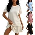 2 Piece Outfits for Women Summer Short Sleeve Top with Flared Mini ...