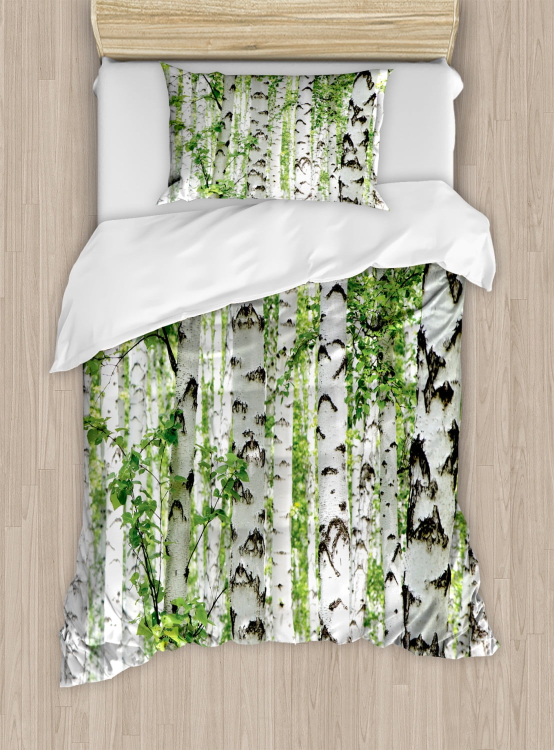 Woodland Duvet Cover Set Birch Trees In The Forest Summertime Wildlife