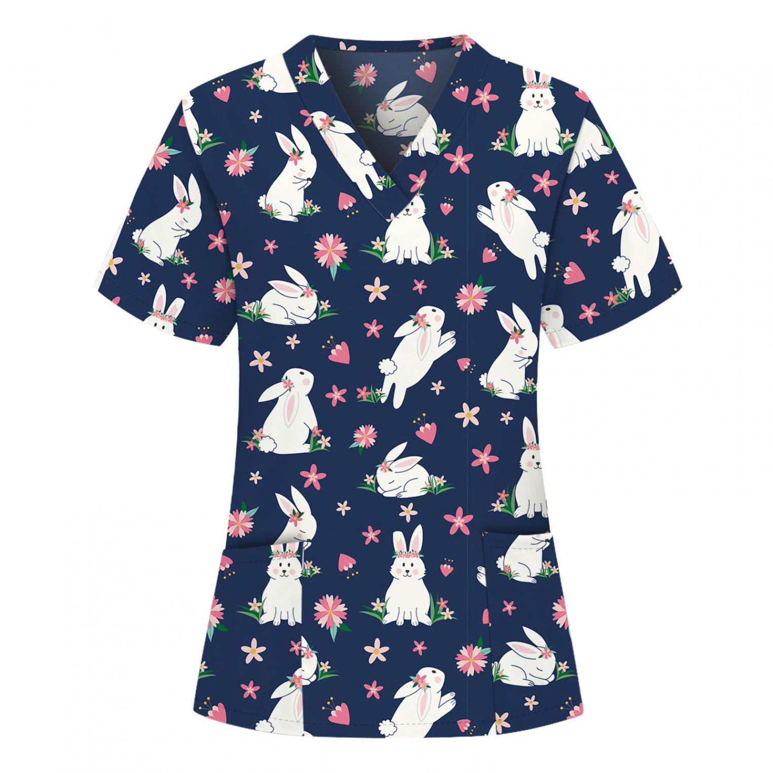 Click here for Pisexur Womens Nursing Scrub Tops Easter Eggs Bunn... prices