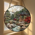 Asian Garden Landscape Stained Glass Suncatcher Window Hanging Peaceful ...