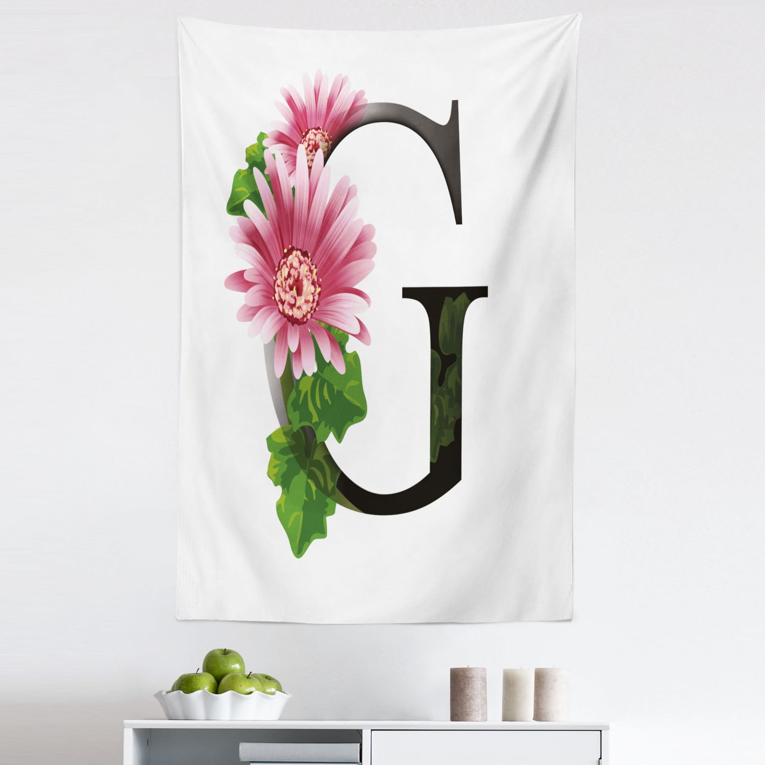 Letter G Tapestry, Alphabet Letter with Blossoming Gerbera Flower and G ...