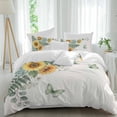 4 Piece Duvet Cover Set Queen, Farm Sunflower Eucalyptus Fern Soft ...