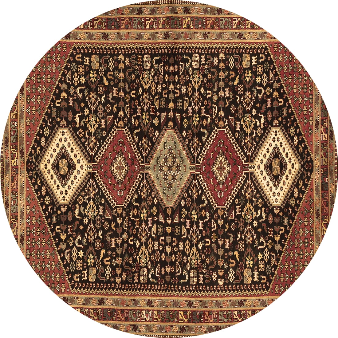 Ahgly Company Indoor Round Persian Brown Traditional Area Rugs, 7 ...