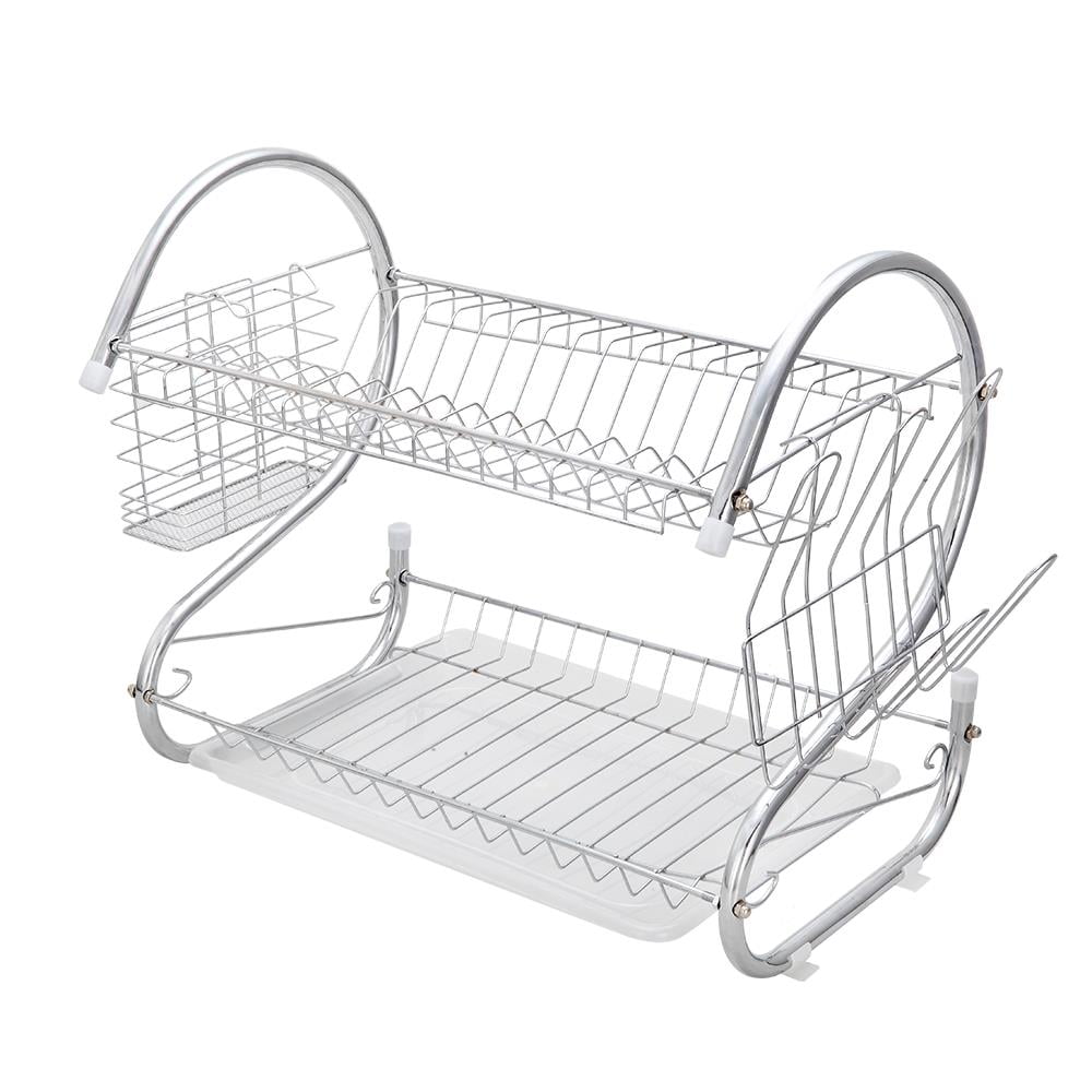 Ktaxon 2-Tier Kitchen Dish Cup Drying Rack Holder Dish Rack Sink ...