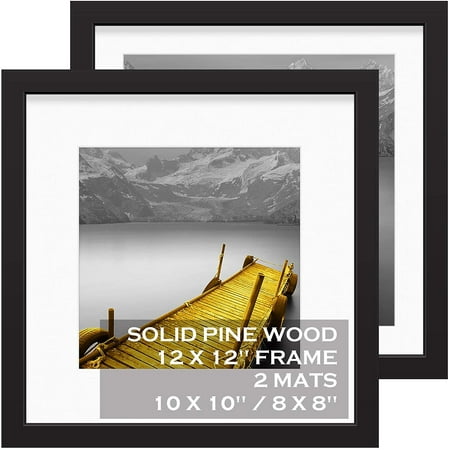12x12 Picture Frames Black Made of Solid Wood Display Pictures 10x10 or ...