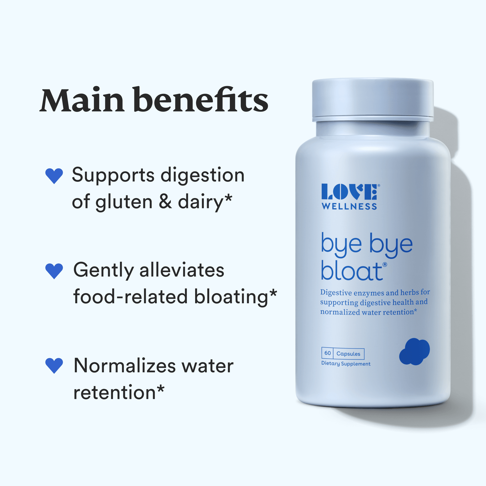 Love Wellness Bye Bye Bloat Supplements for Fast Bloating Relief, 60ct ...