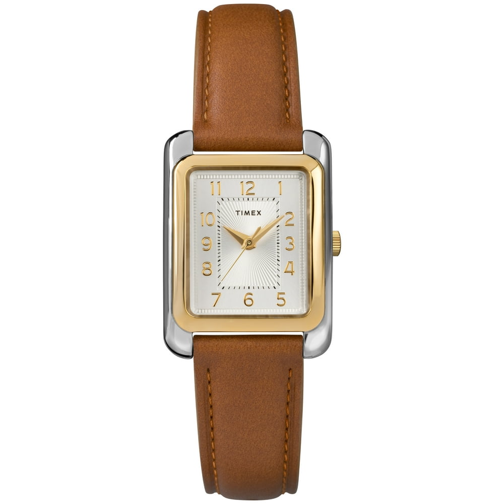 Timex - Timex Women's Meriden 25mm Brown/Two-Tone Leather Strap Watch ...