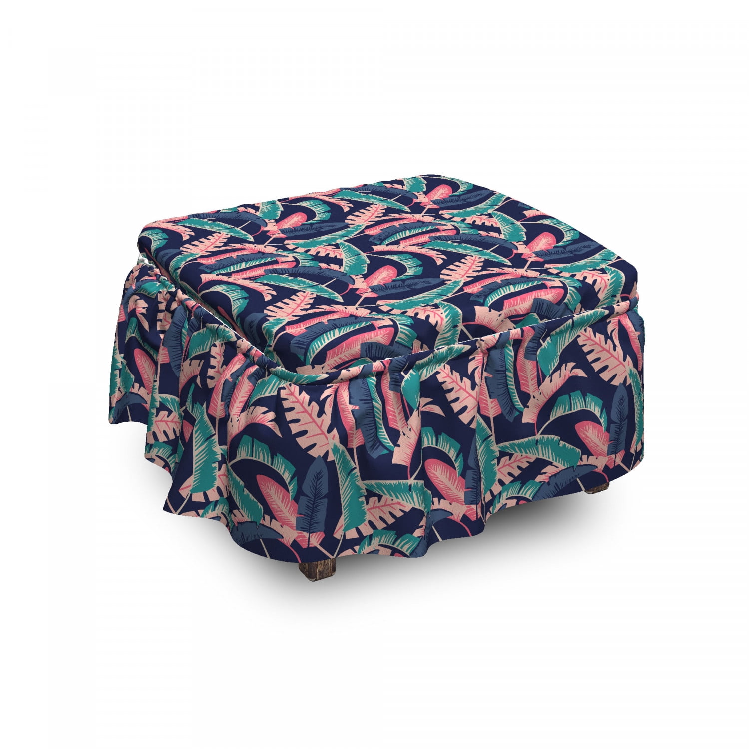 Tropical Ottoman Cover, Hawaiian Banana Leaves, 2 Piece Slipcover Set ...