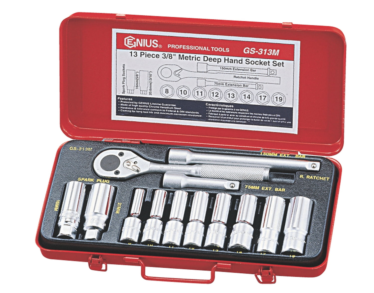 Genius Tools 13 Piece 3/8" Dr. Metric Deep Hand Socket Set - GS-313M ...