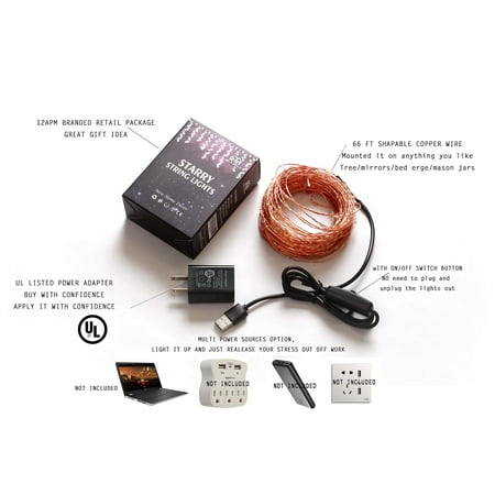 66 Ft 200Leds Waterproof Starry Fairy Copper String Lights Usb Powered ...