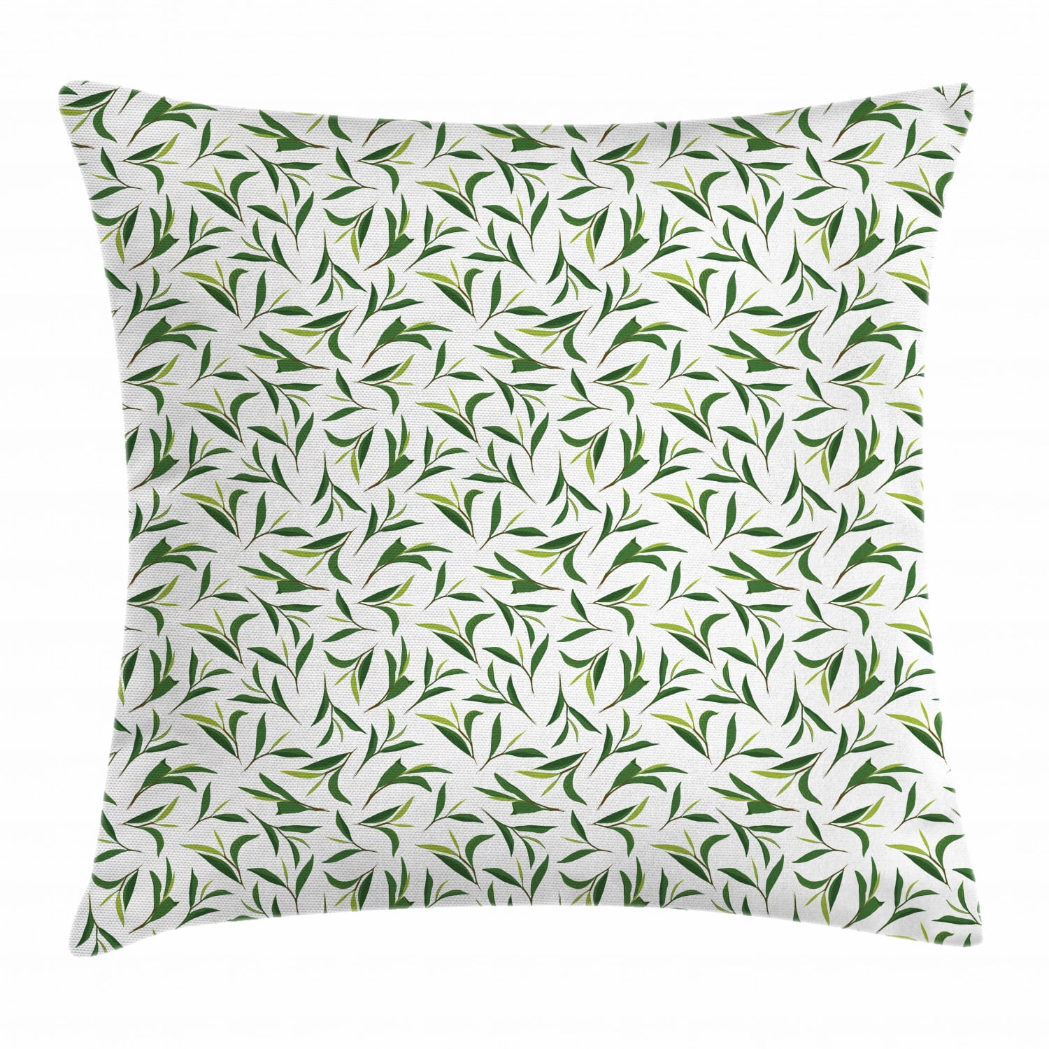 Tea Throw Pillow Cushion Cover, Green Tea Leaves on Plain Background ...