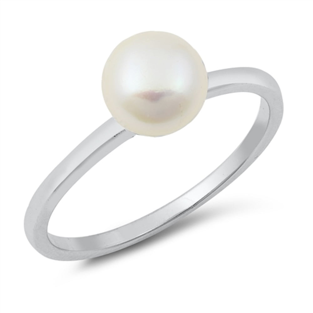 Synthetic Pearl Bead Solitaire Ring Sterling Silver Size 5 - Walmart.com