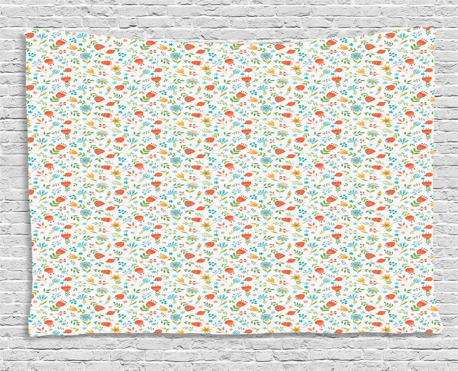 Floral Tapestry, Childish Drawing Spring Flowers Valley of Lily and ...