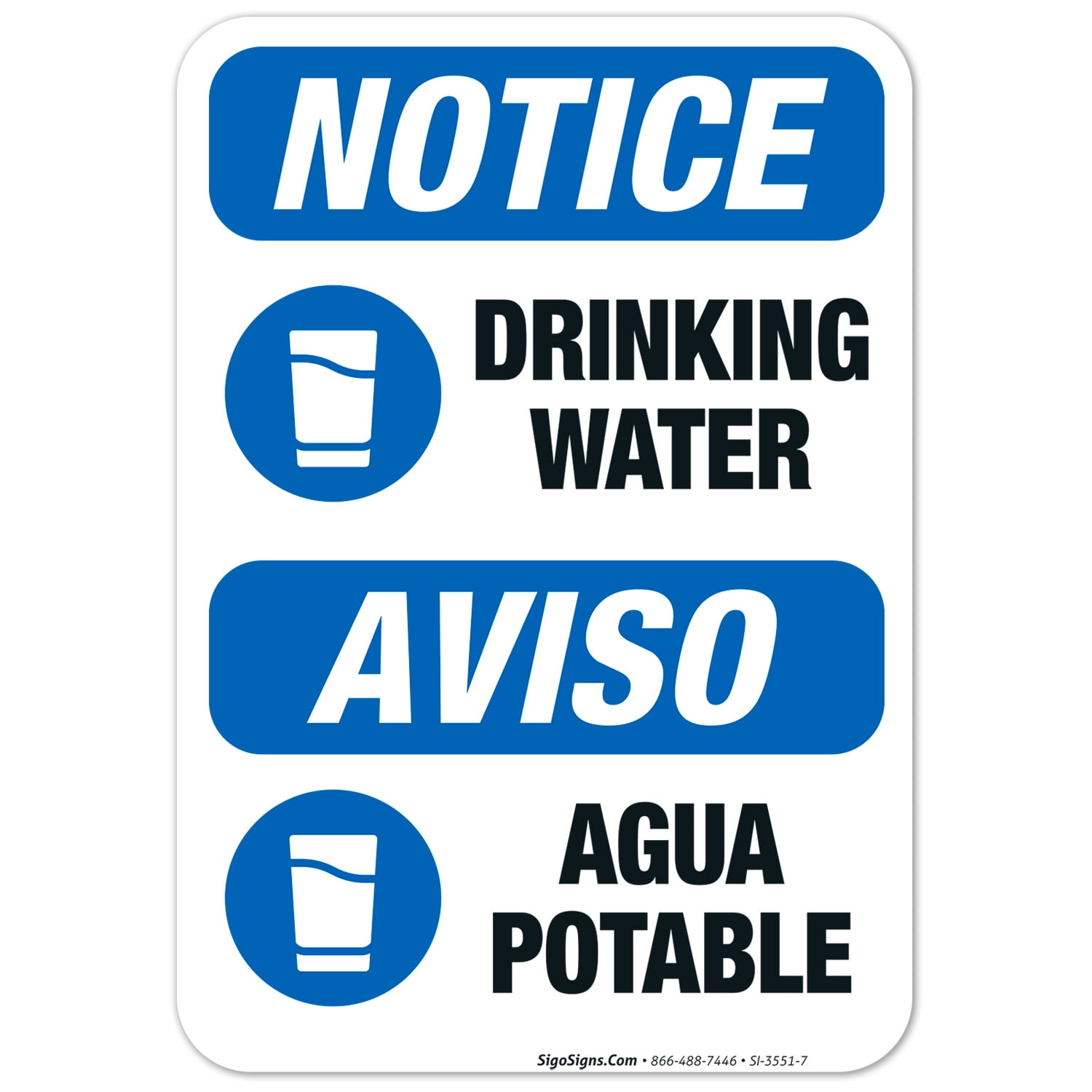Drinking Water Bilingual Sign, OSHA Notice Sign, - Walmart.com