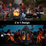 Sunmthink 28" Wood Pagoda Fire Pit with Removable Cooking Grill, Black ...