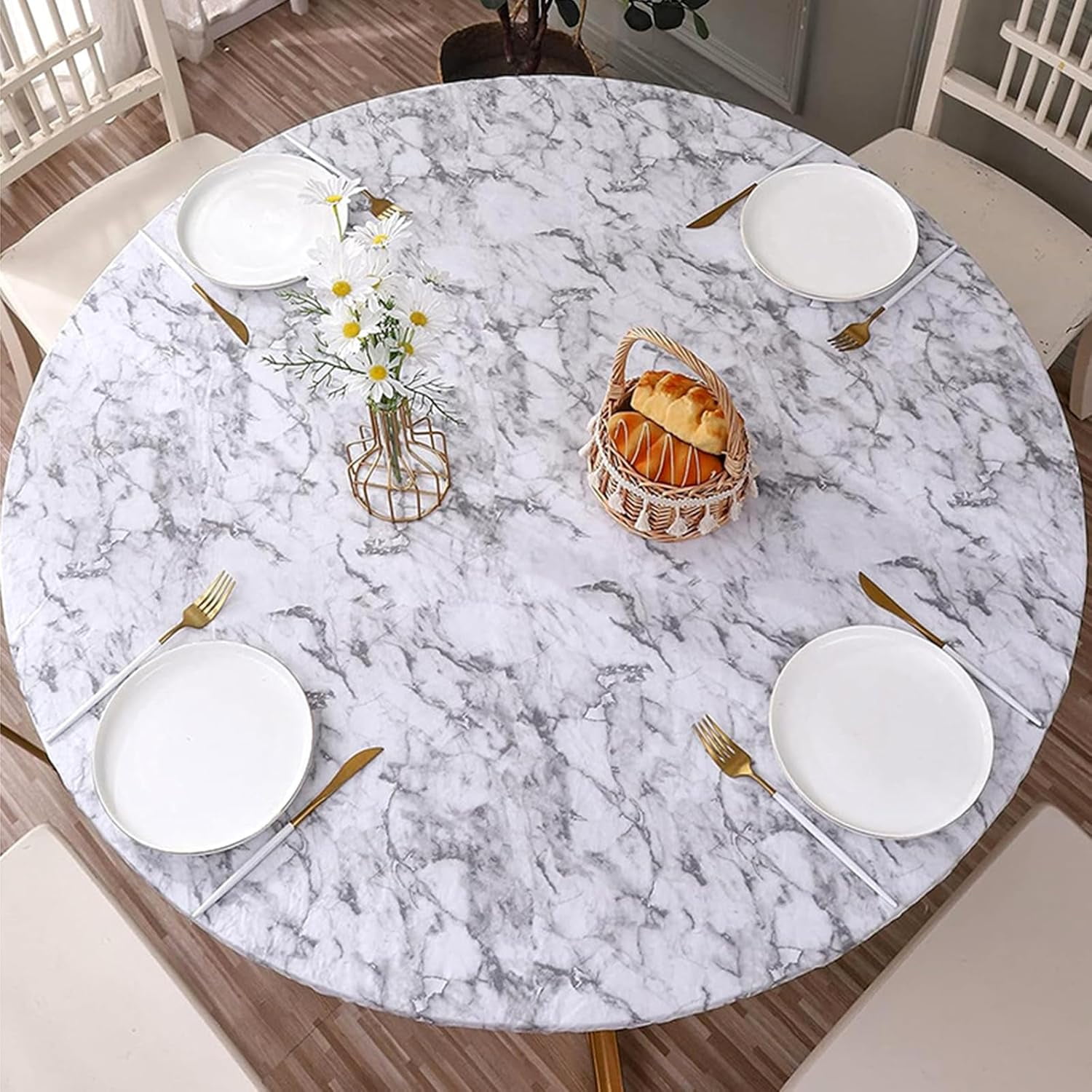 Fitted Tablecloths for 36"-44" Round Tables Marble Look Flannel Backed ...