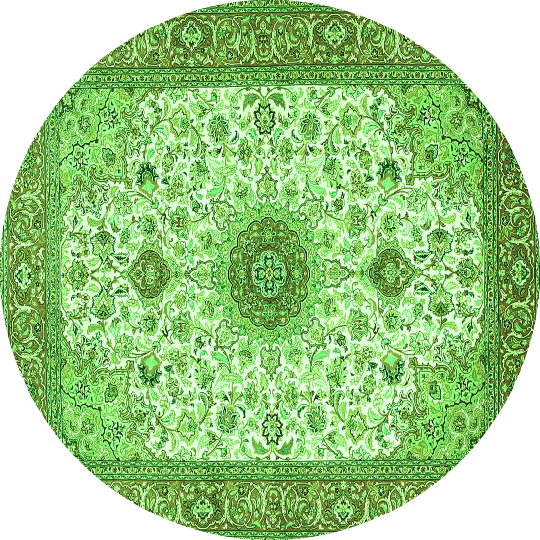 Ahgly Company Indoor Round Medallion Green Traditional Area Rugs, 8 ...