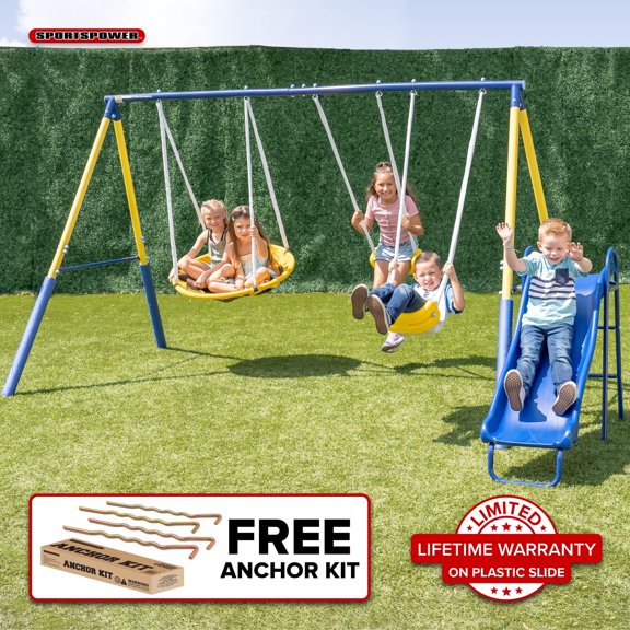 Gymax 5-In-1 Kids Swing Set for Outdoor W/ Heavy Duty Frame Basketball ...