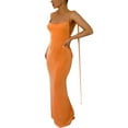Women Spaghetti Strap Backless Tie Shoulder Bodycon Long Maxi Dress