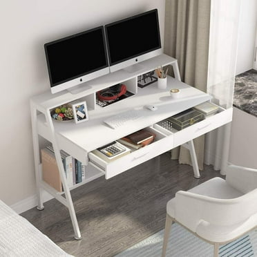 Tribesigns 47 Inch Computer Desk with Storage Shelves, Home Office Desk ...