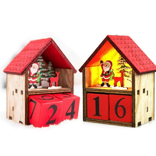 pitrice Wooden Christmas LED House Calendar Creative Desktop Light up ...