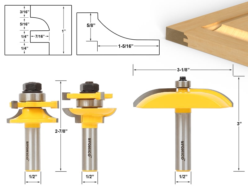 Yonico Raised Panel Cabinet Door Router Bit Set - 3 Bit Cove - 12339 ...