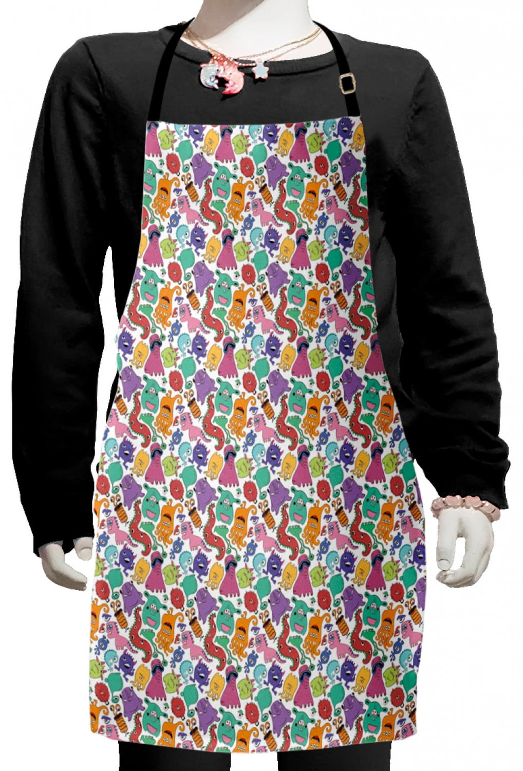 Cartoon Kids Apron, Abstract Inspired Illustration Eye Monsters and ...