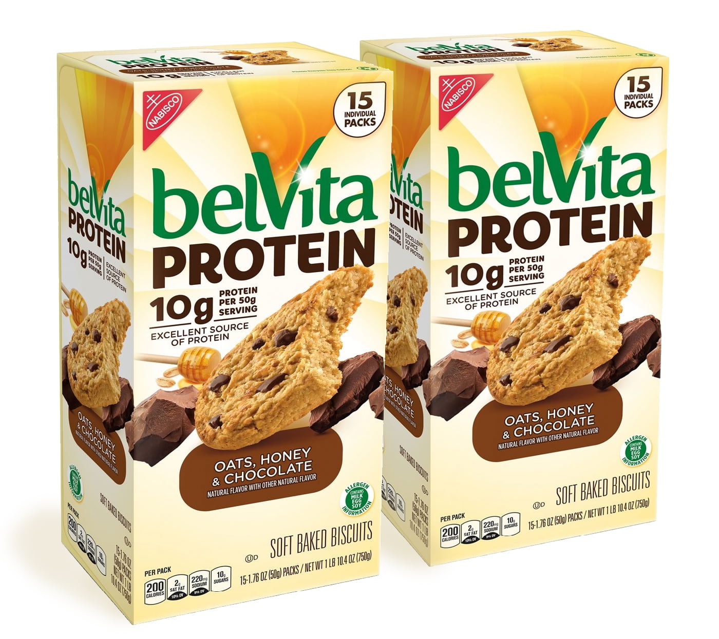 Belvita Protein Oats, Honey & Chocolate, 15 ct. - 2 PACK - Walmart.com