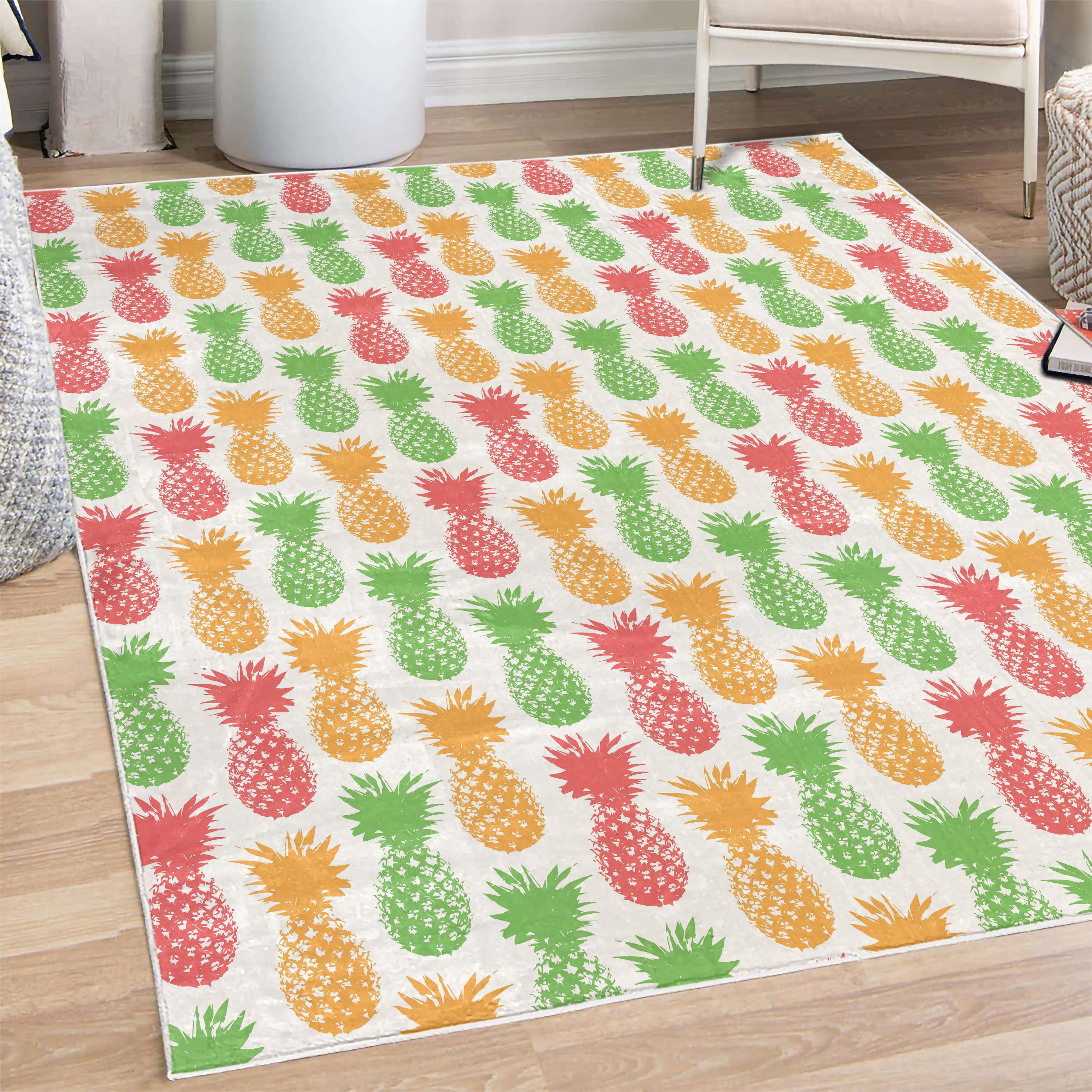 Pineapple Decorative Rug, Summer Island Tropic Fruit Pattern Stamped ...