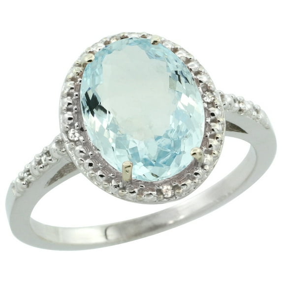 14K White Gold Diamond Natural Aquamarine Ring Oval 10x8mm, sizes 5-10 ...